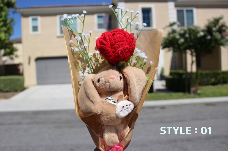 Rabbit Crochet Bouquet, Rabbit Friend Series, Crochet Flowers Bouquet ...