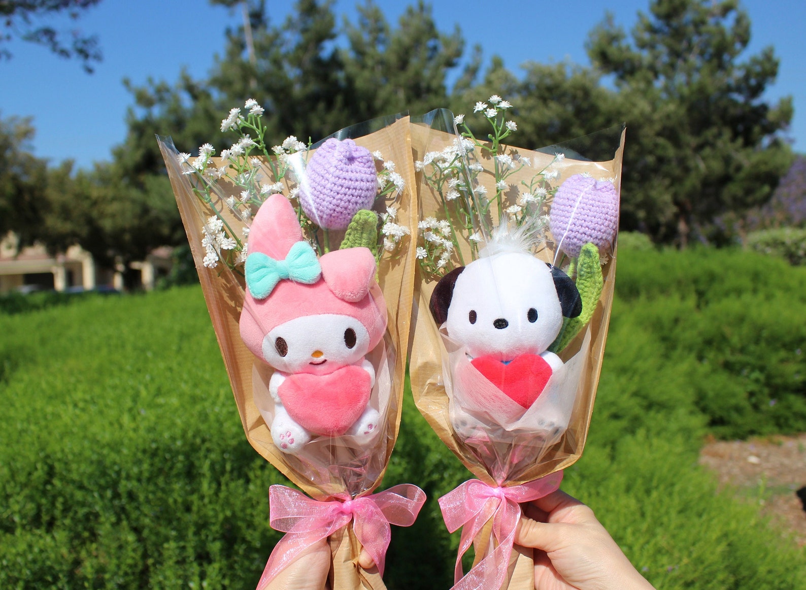 Sanrio Crochet Bouquet, Sanrio Heart Series, Crochet Flowers Bouquet, Sanrio Gift, Valentine's ...