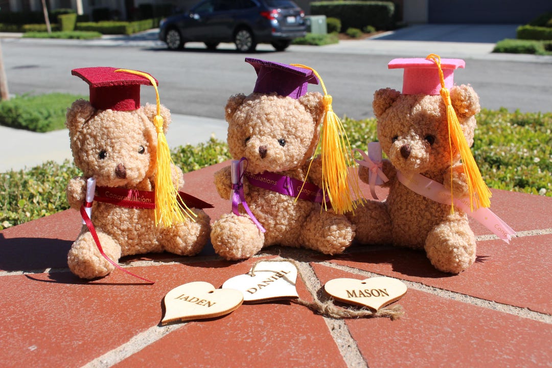 Graduation Bear Plush, Personalized Bear Plush, Heart Name Tag ...