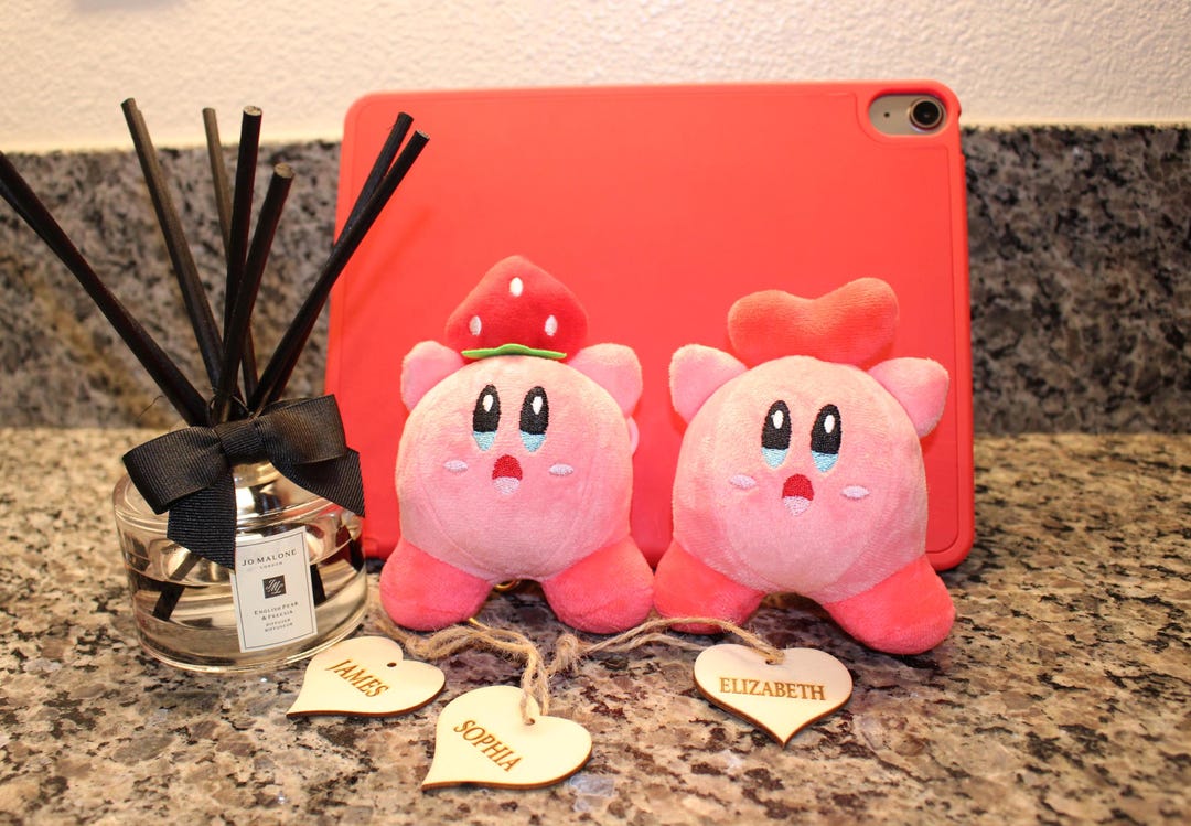 Personalized Kirby Plush, Kirby Heart/ Strawberry Plush, Heart Name Tag ...