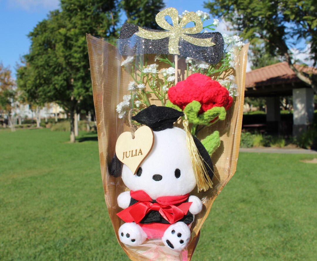 Graduation Bouquet, Personalized Crochet Sanrio Bouquet, Pochacco ...