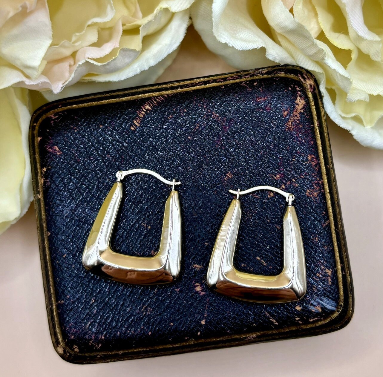 Vintage 9ct Gold Large Rectangular Hoop Earrings - Etsy