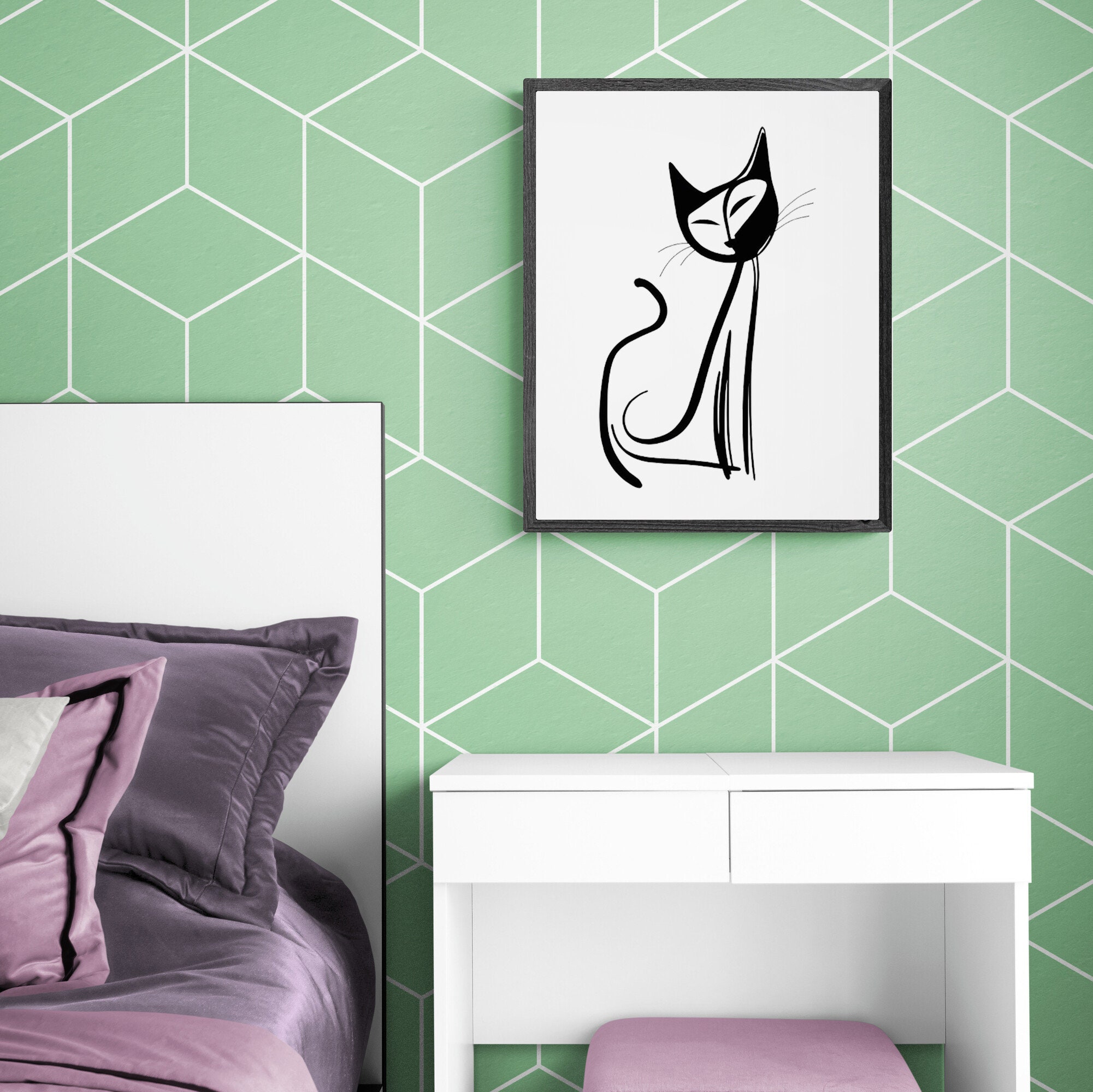 Black and White Cat Digital Download Printable Cat Artwork Dorm Room ...