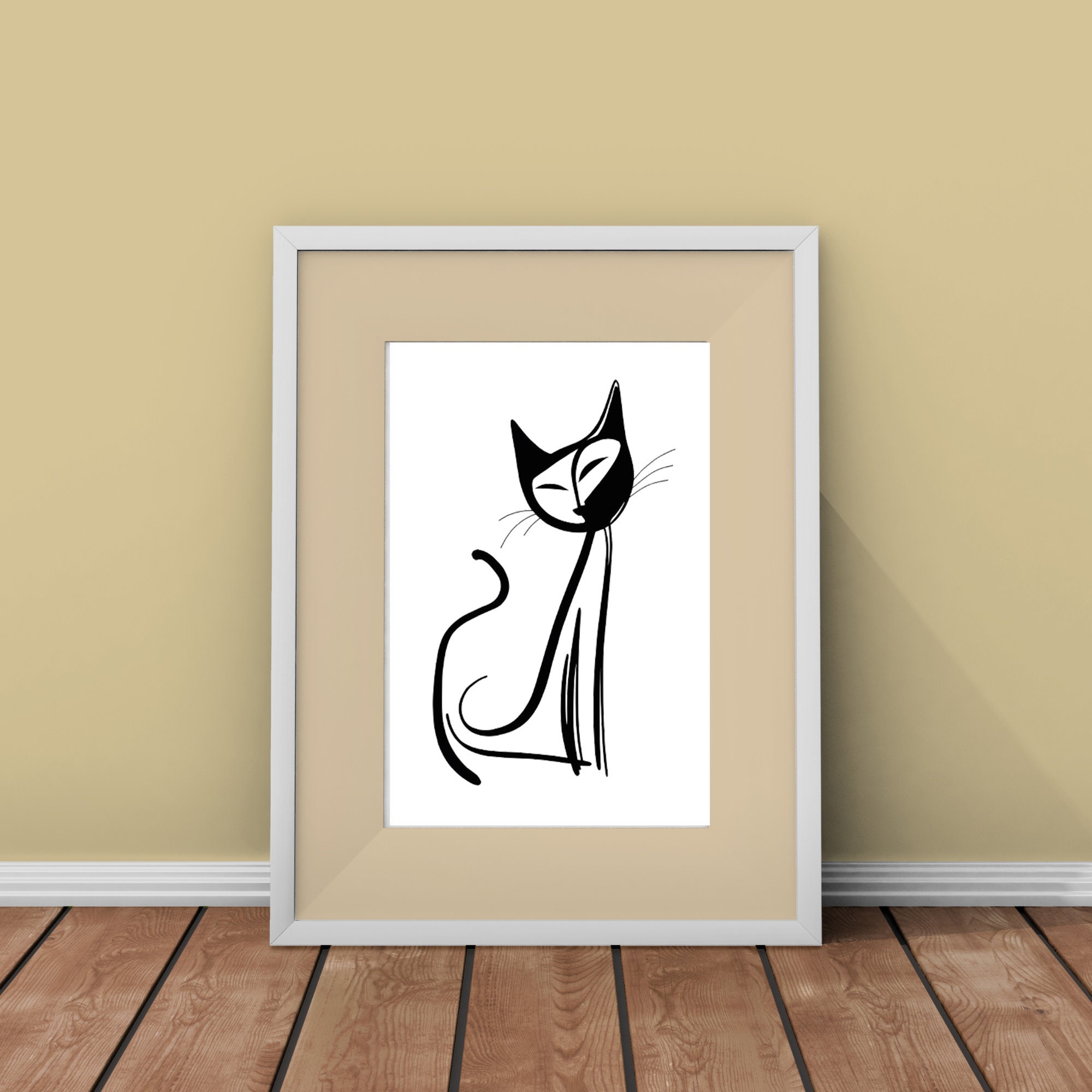 Black and White Cat Digital Download Printable Cat Artwork Dorm Room ...