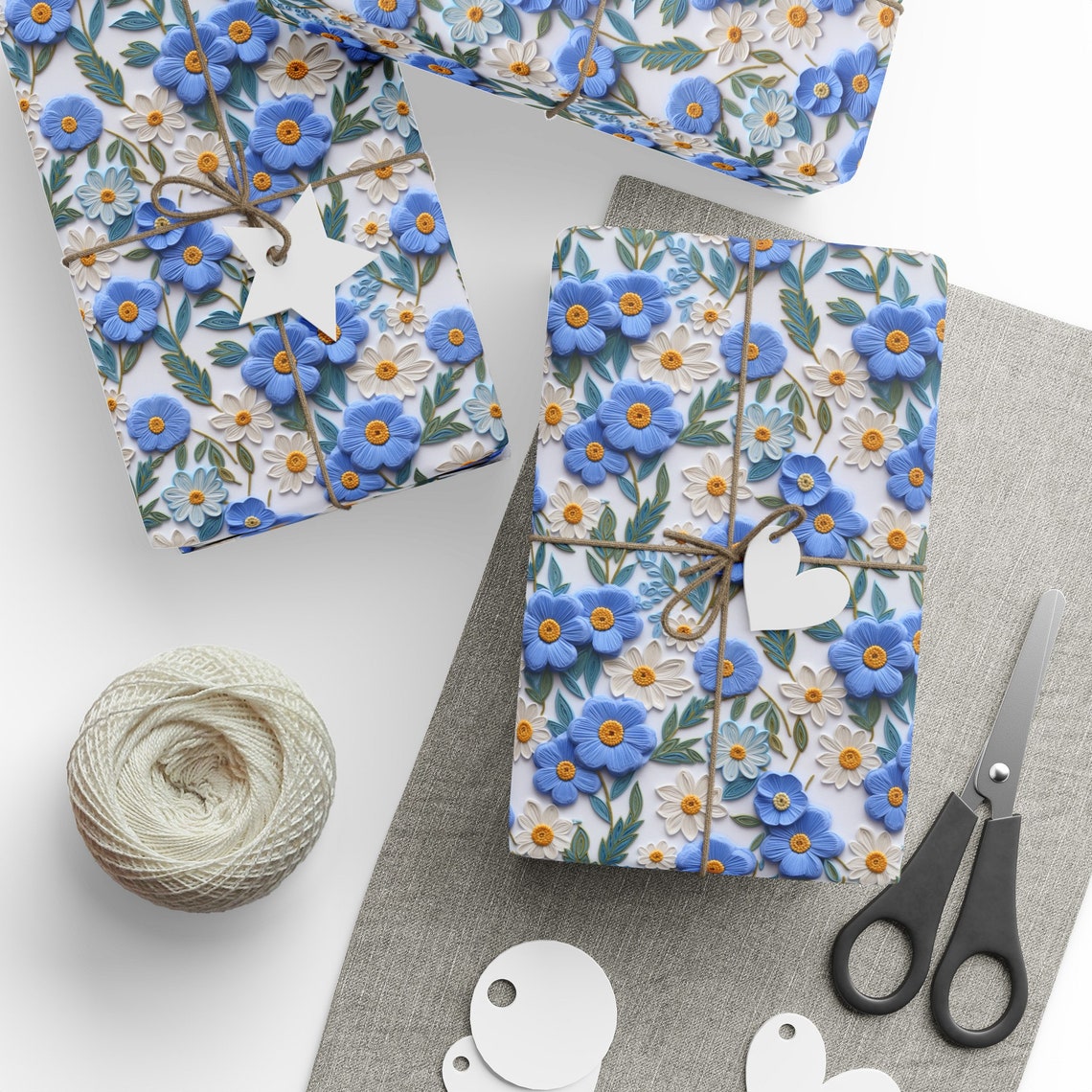 Elegant Floral Wrapping Paper 3D Faux Embroidery Beautiful Blue Pastel ...
