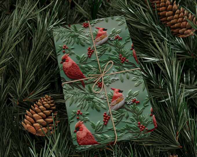 Christmas Cardinal Wrapping Paper Roll, Winter Woodland Gift Wrap, Bird ...