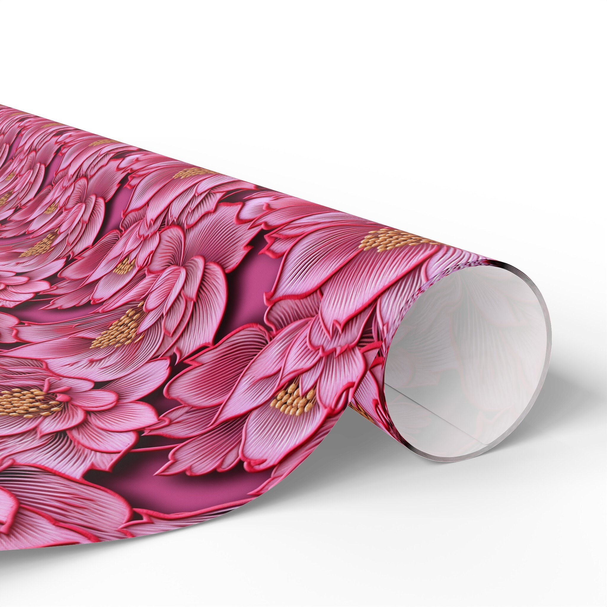 Pink Lotus Flower Wrapping Paper 3D Faux Embroidery Lovely Sacred Lotus ...