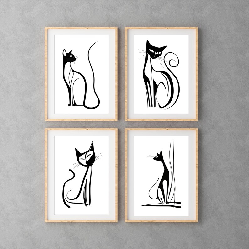 Black and White Cat Digital Download Printable Cat Artwork Dorm Room ...