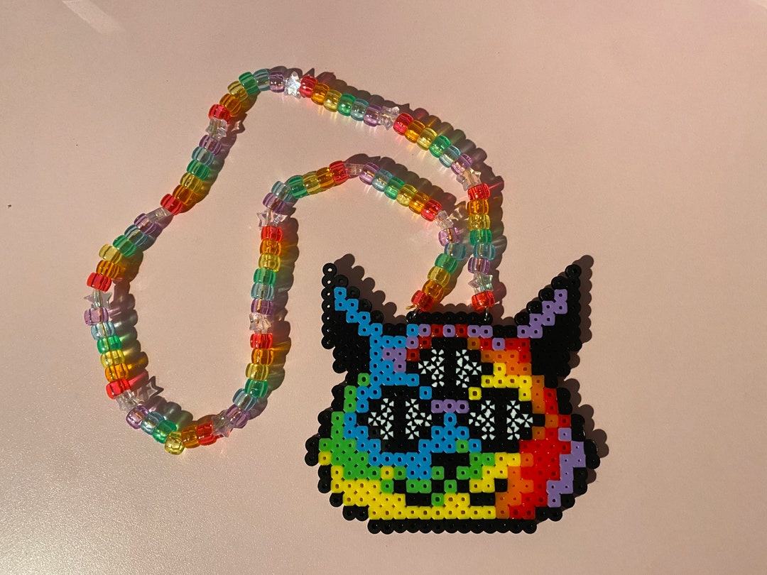 Trippy Kitty Perler Bead Necklace - Etsy