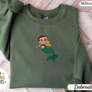 Christmas Embroidered Sweatshirt, Christmas Mermaid Shirt, Christmas ...