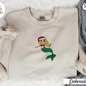 Christmas Embroidered Sweatshirt, Christmas Mermaid Shirt, Christmas ...