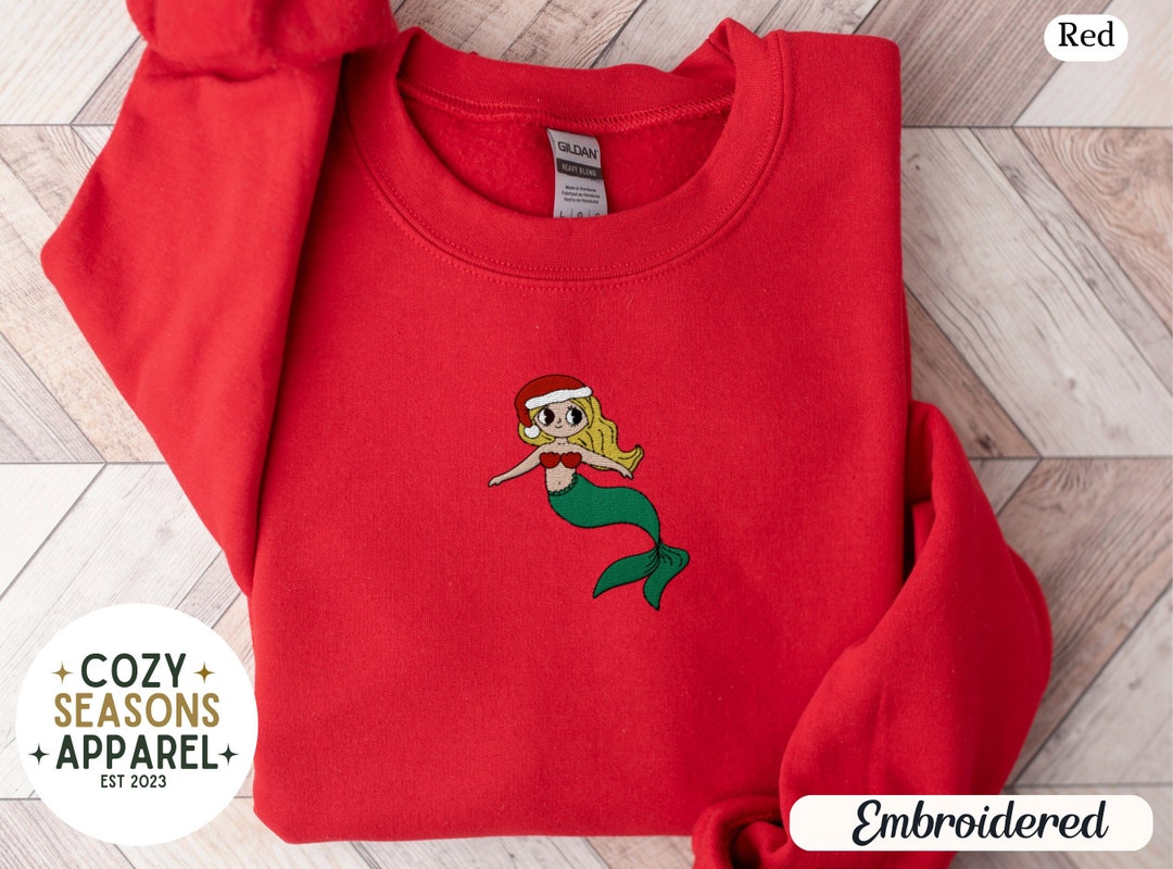 Christmas Embroidered Sweatshirt, Christmas Mermaid Shirt, Christmas ...