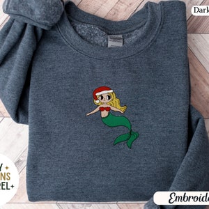 Christmas Embroidered Sweatshirt, Christmas Mermaid Shirt, Christmas ...