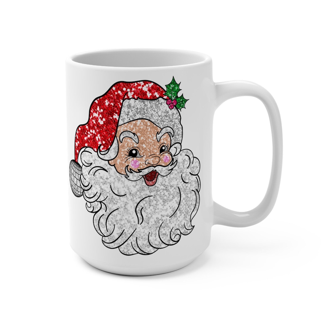 SANTA GLITTER Mug, Santa Coffee Mug, Santa Gift, Lights Coffee Mug ...