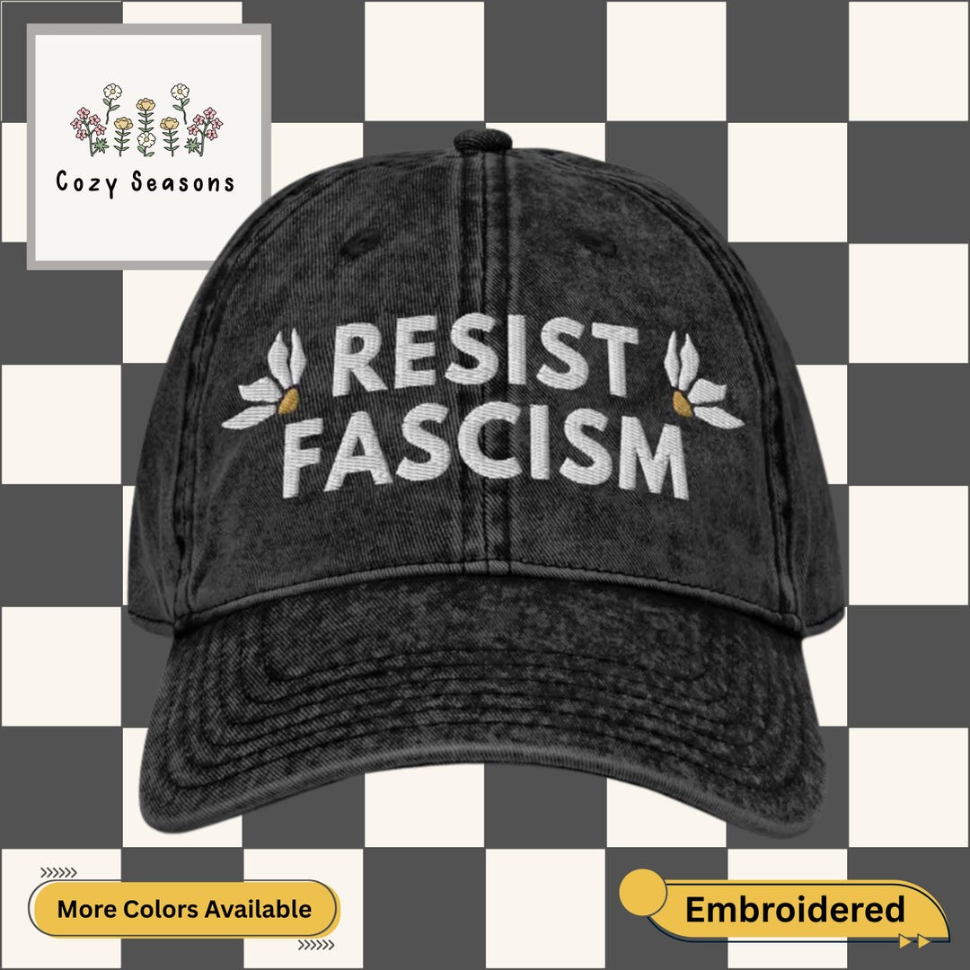 Embroidered Resist Fascism Cap, Floral Accent, Vintage Style - Etsy