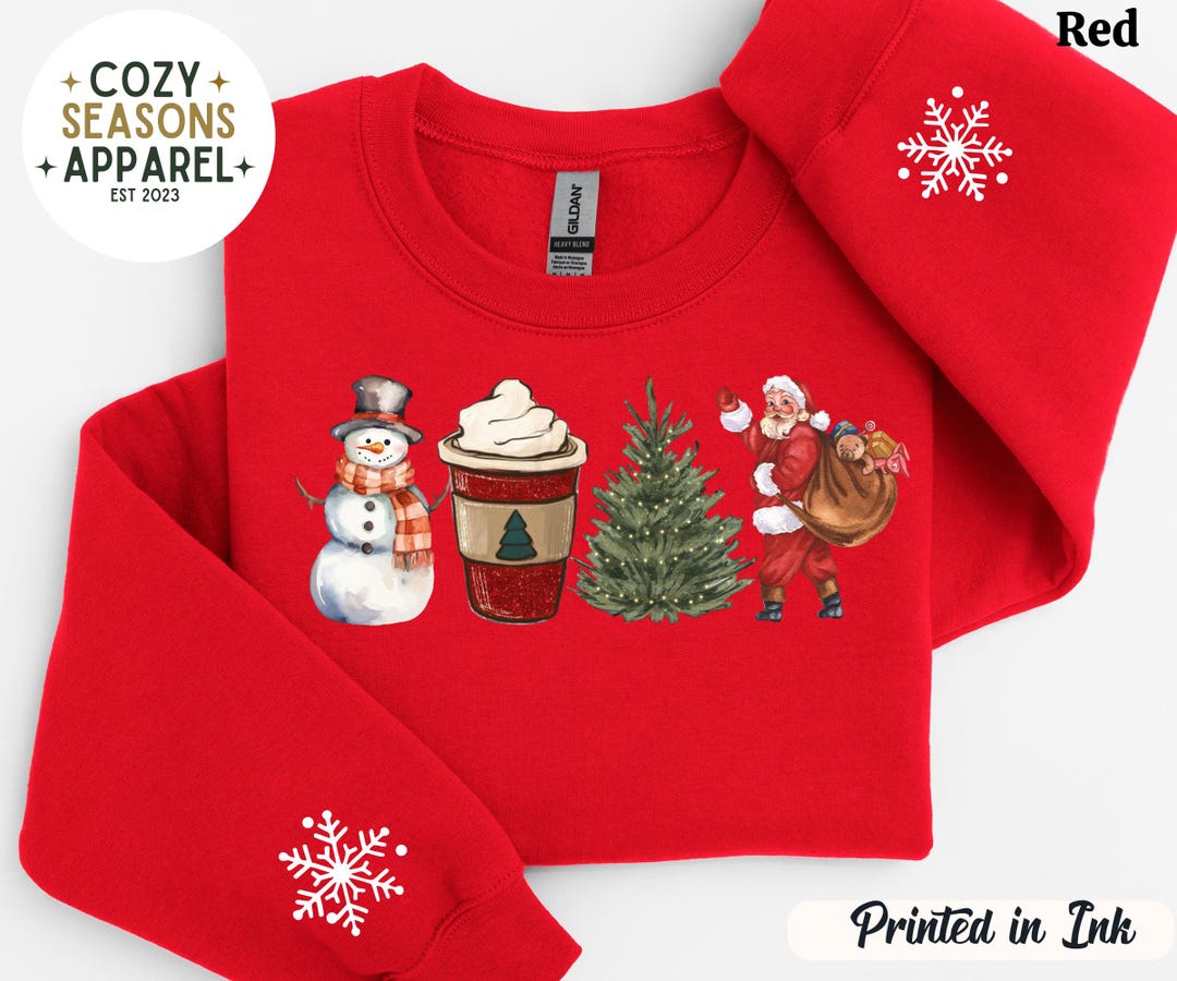 Vintage Santa With Snowman Coffee and Christmas Tree Sweatshirt With ...