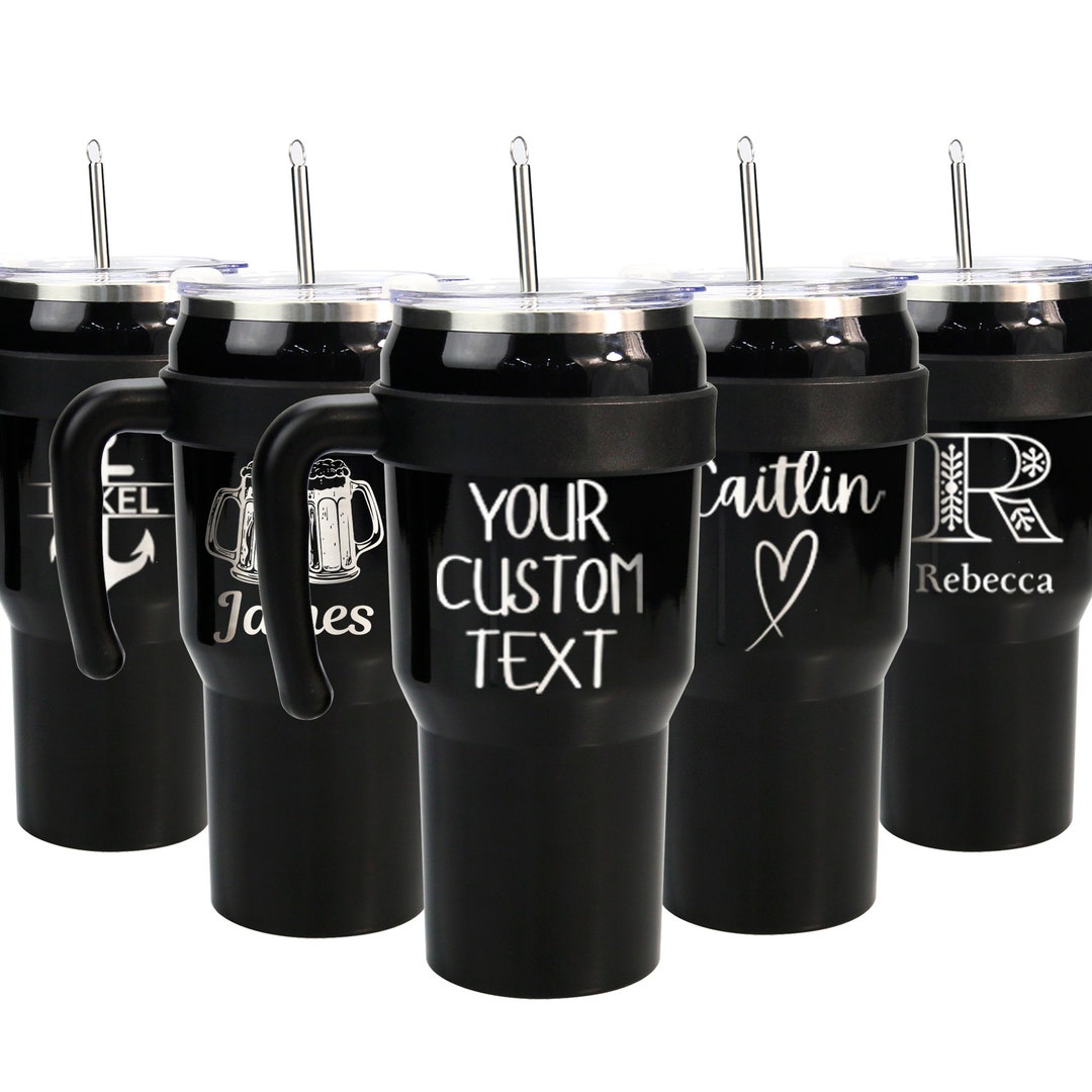 Personalized 40oz Tumbler With Handle & Straw, Custom Name Flowers ...