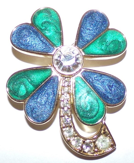 Fun enamel and rhinestone 4 leaf clover shaped pin ma… - Gem
