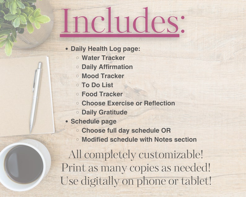 Health Log Daily Tracker Water Food Schedule Organized Gratitude Mood ...