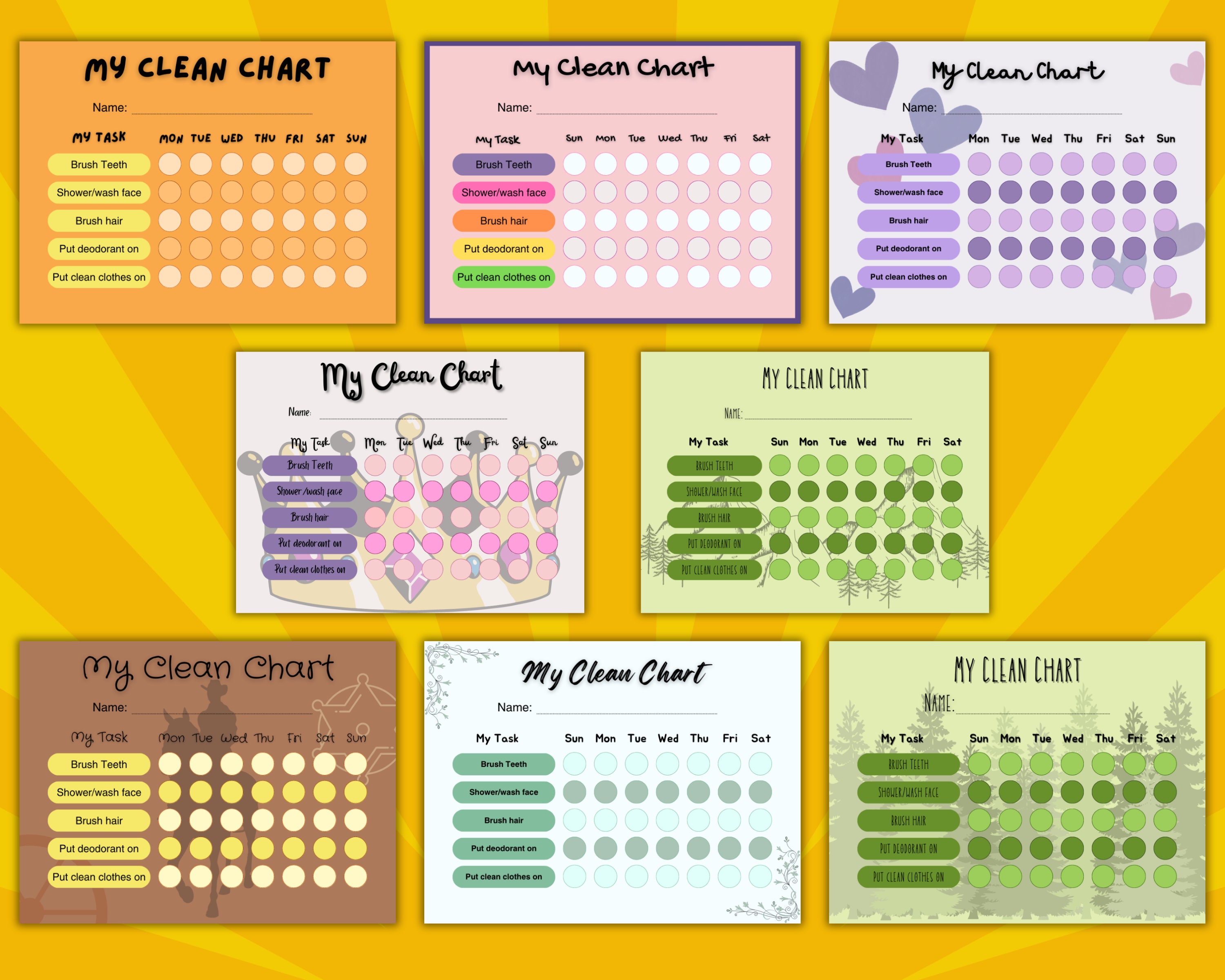 Daily Clean Checklist for Kids Teens Daily Bathroom Chart - Etsy