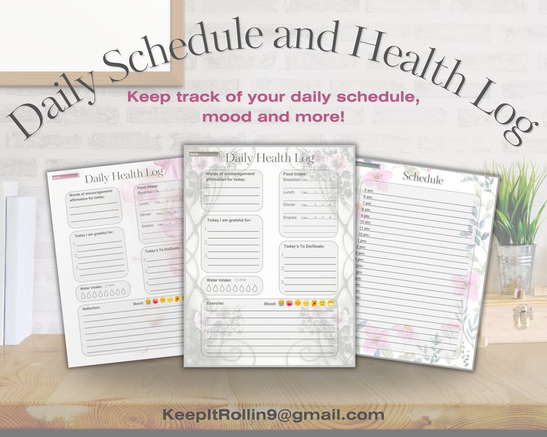 Health Log Daily Tracker Water Food Schedule Organized Gratitude Mood ...