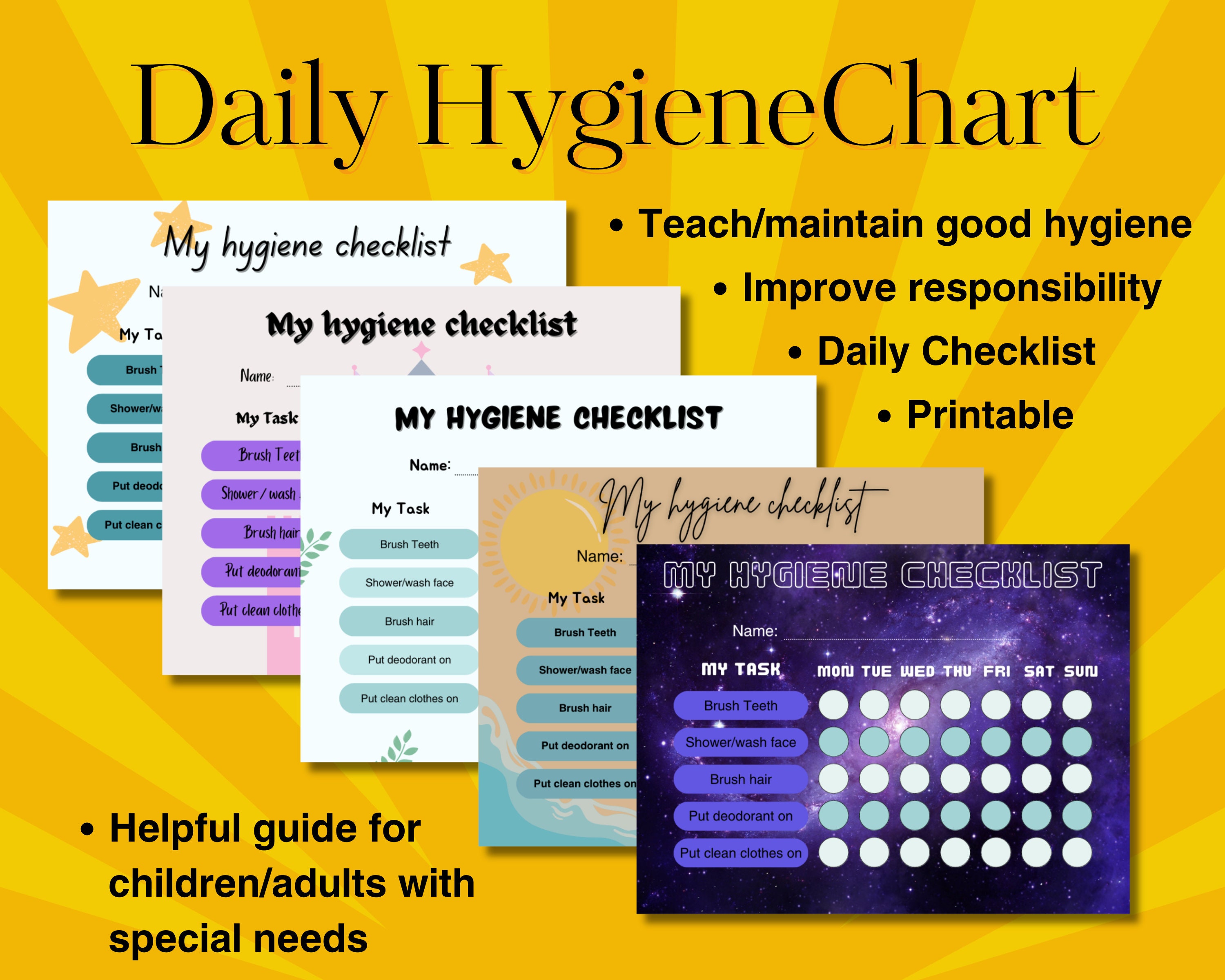 Hygiene Checklist for Kids Special Needs Daily Bathroom Chart - Etsy