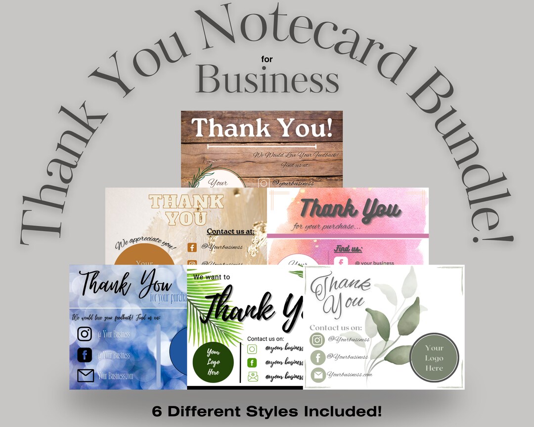 Thank You Notecards Business Logo Gratitude Printable Custom Multi-pack ...