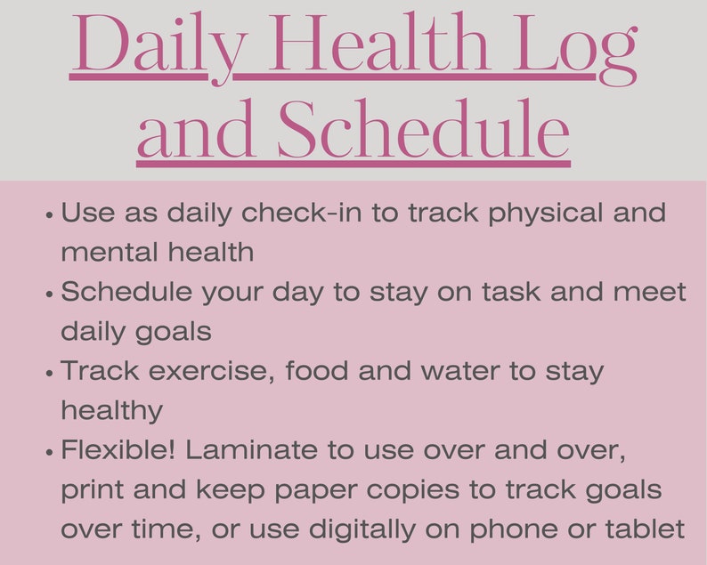 Health Log Daily Tracker Water Food Schedule Organized Gratitude Mood ...