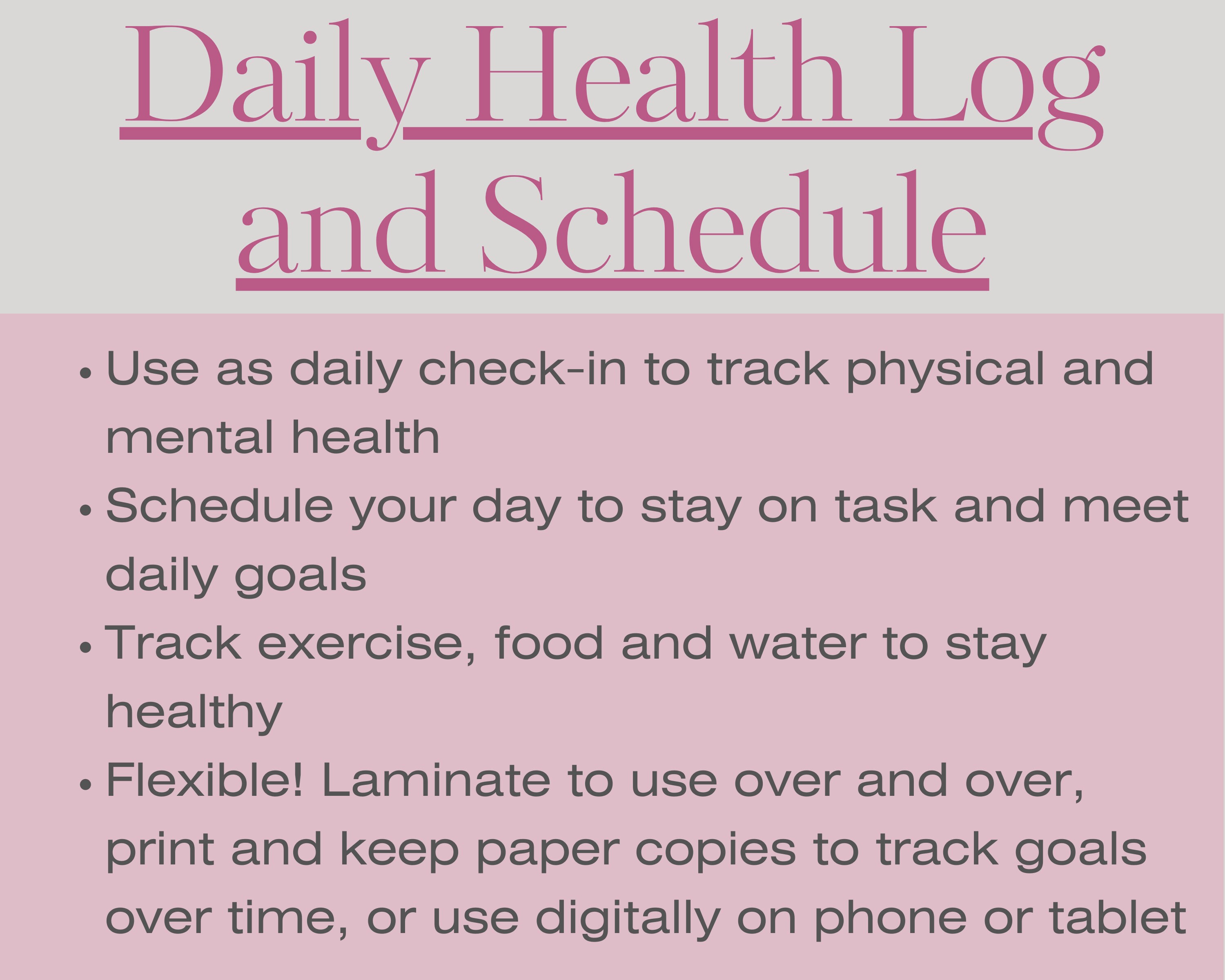 Health Log Daily Tracker Water Food Schedule Organized Gratitude Mood ...