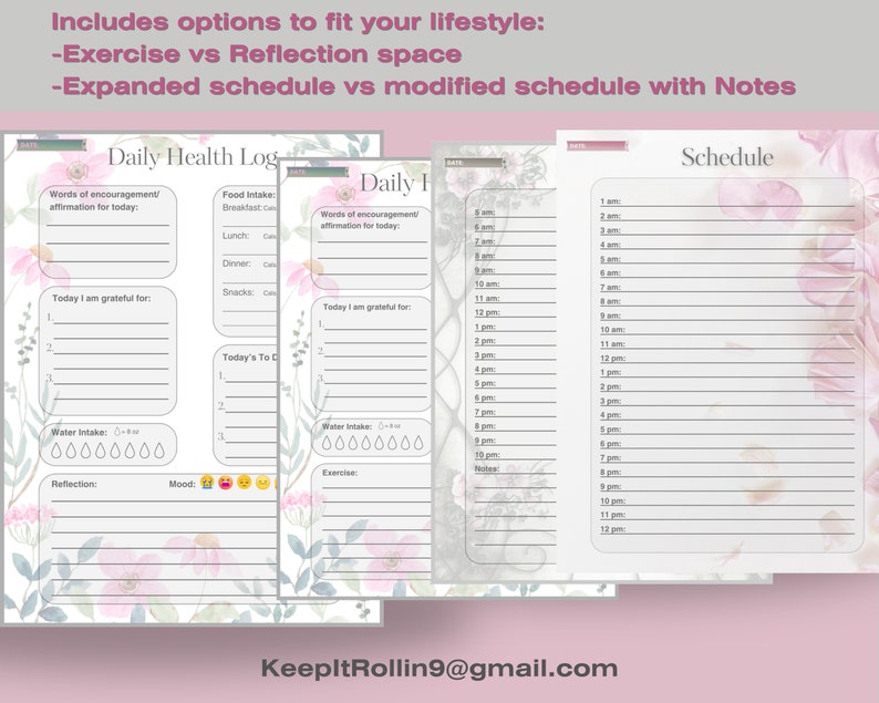 Health Log Daily Tracker Water Food Schedule Organized Gratitude Mood ...