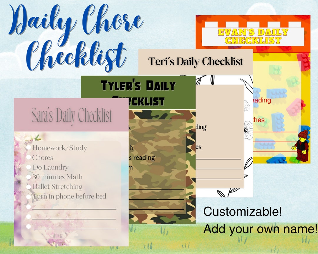 Kids Daily Chore Checklist Activity Chart for Teens Responsibility and ...