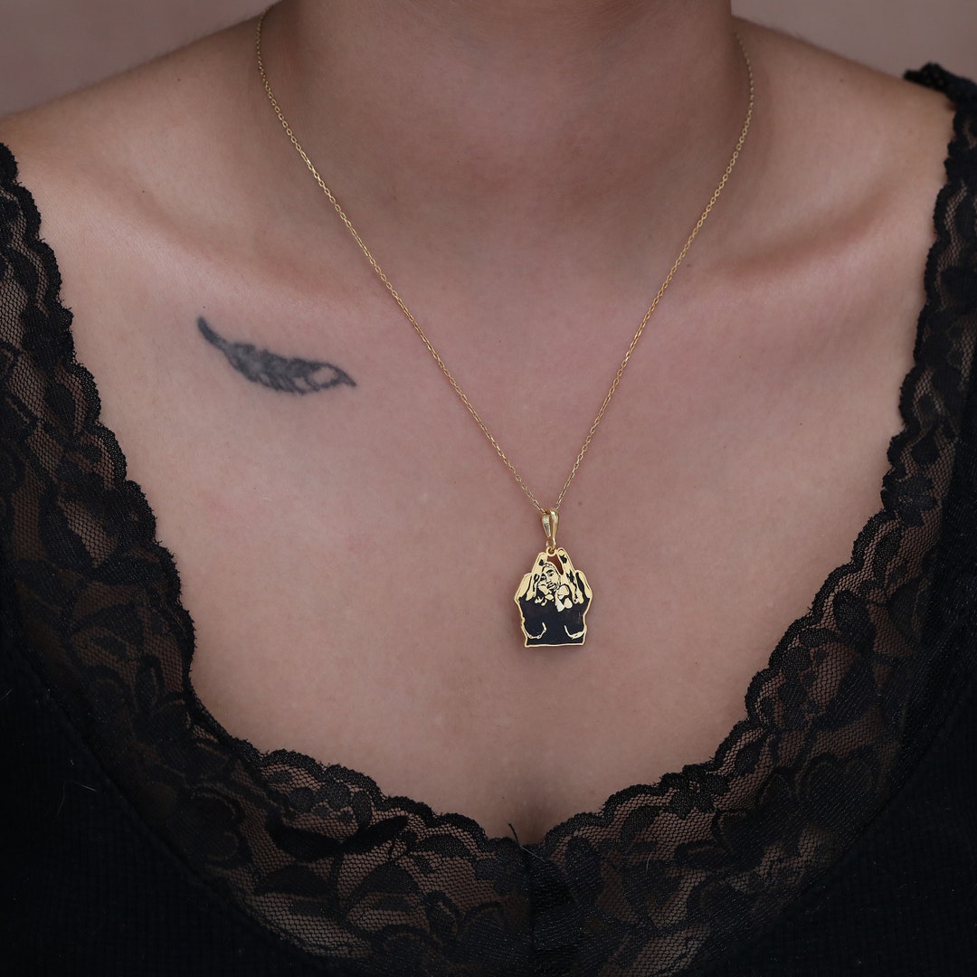14K Gold Tupac Shakur Necklace, Tiny Tupac Charm 2pac Necklace ...