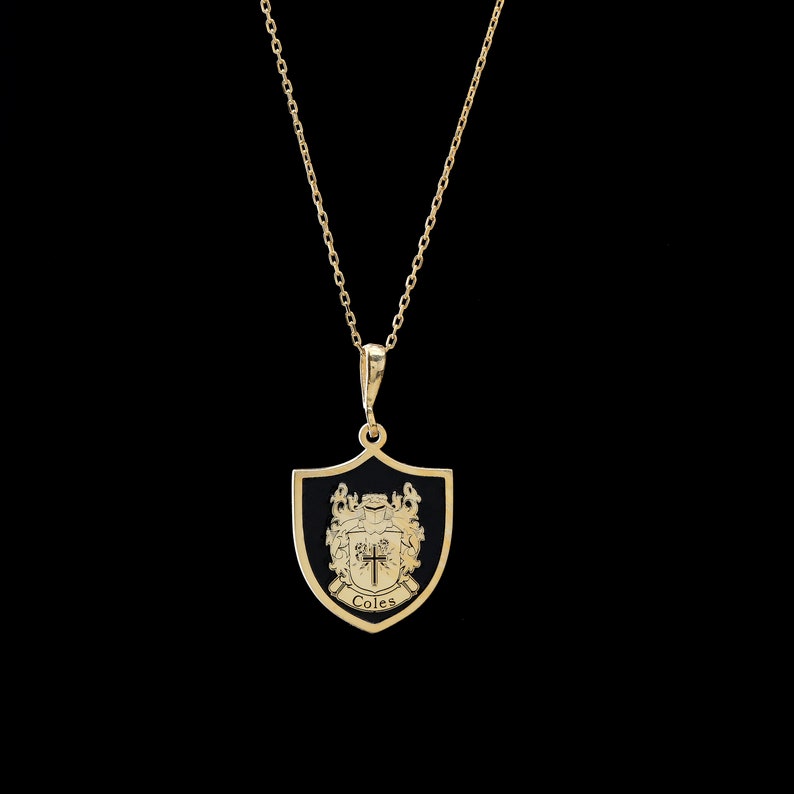 14K Solid Gold Crest Necklace // Family Crest Pendant Family Crest ...