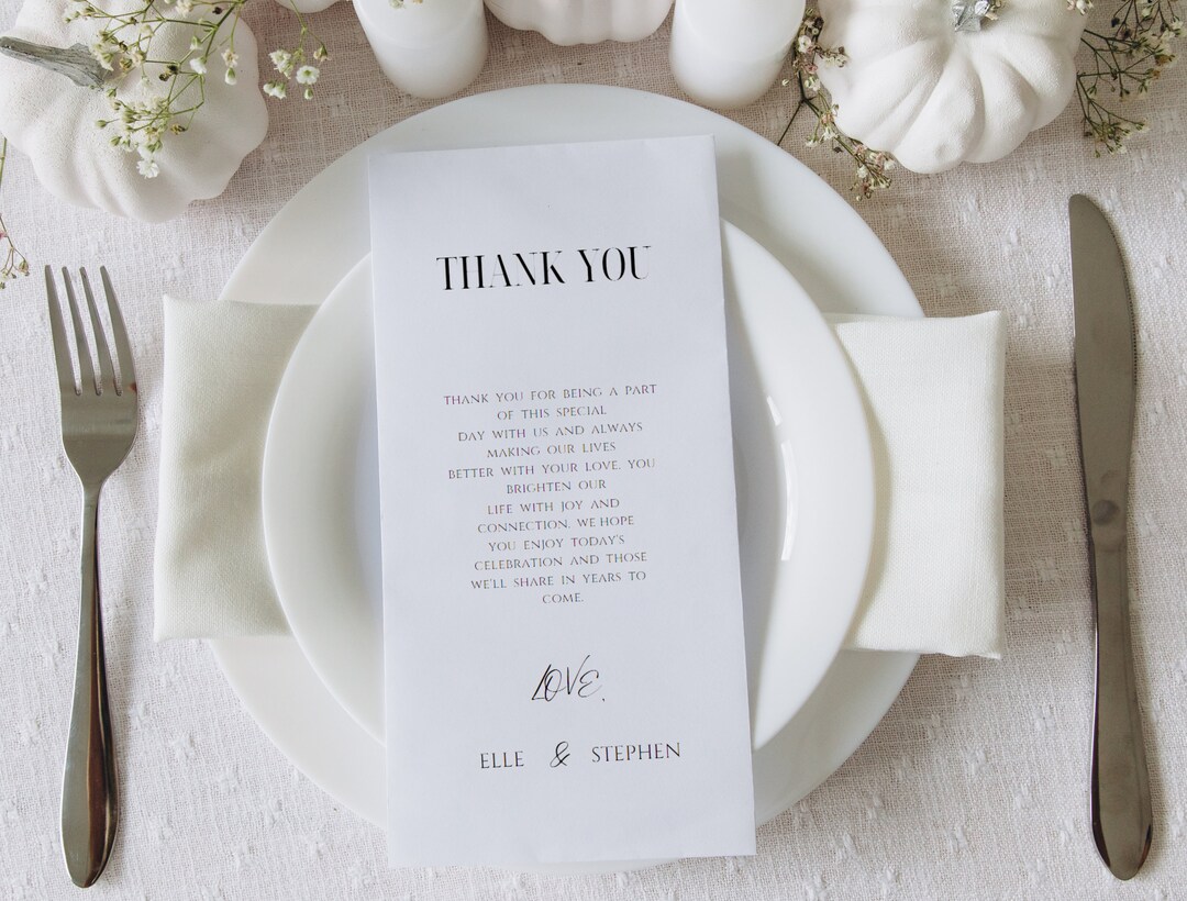 Tarjeta De Agradecimiento De La Cena De Boda Nota De Etsy España