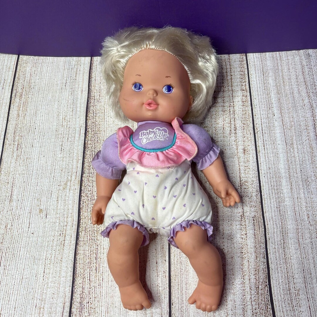 Vintage 1993 Kenner Baby Check up 13" Baby Doll Toy Purple Pink Blonde ...
