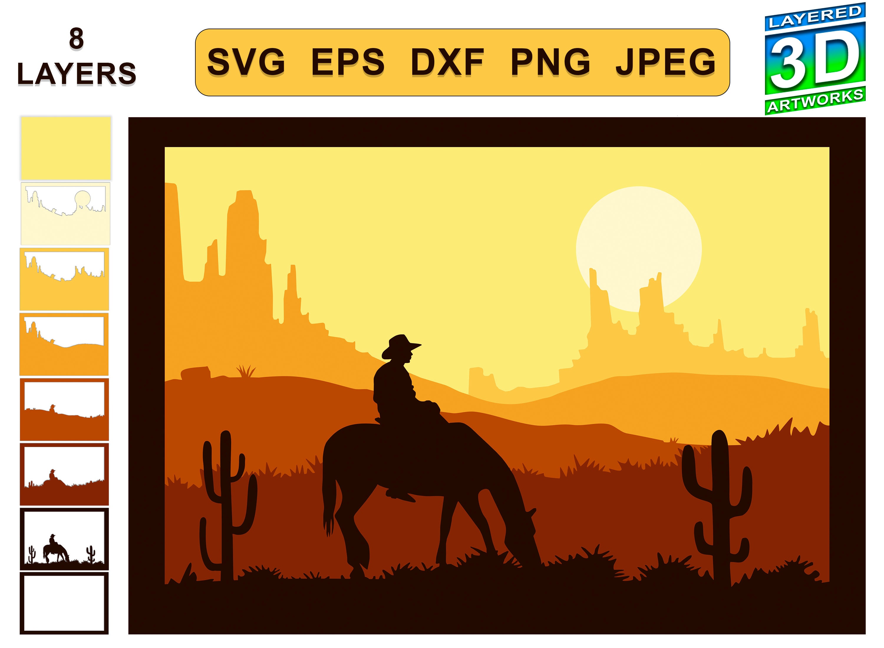 Cowboy SVG, Laser Cut Files, Cnc File for Wood, Multilayered 3d Layered ...