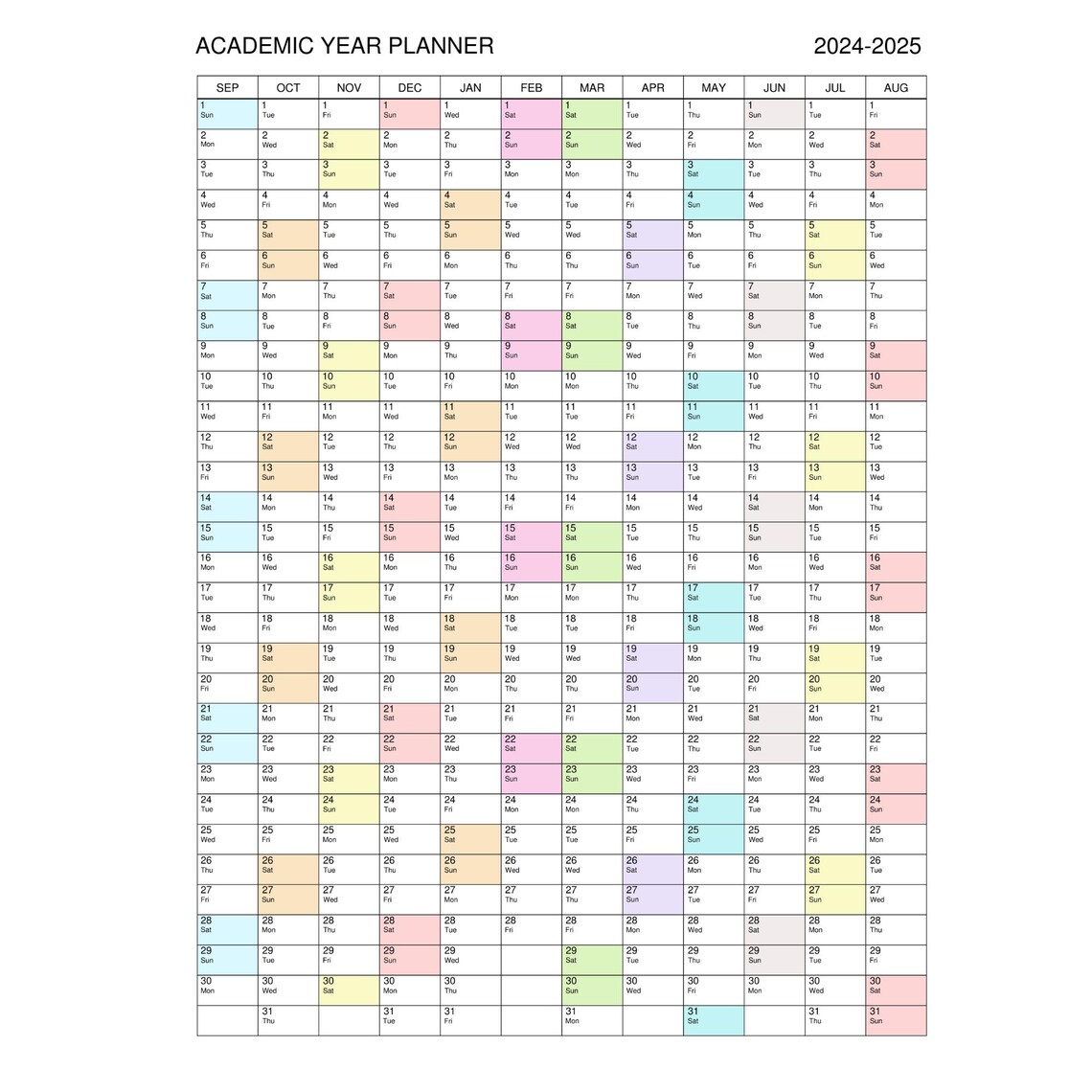 2024-2025 Vertical Academic Wall Calendar Minimalist Teacher Student ...
