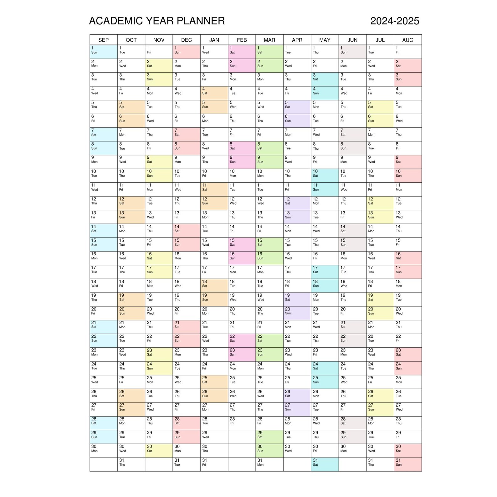 2024-2025 Vertical Academic Wall Calendar | Minimalist Teacher Student ...
