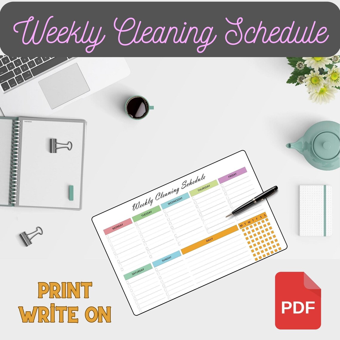 Editable Family Chore Chart | Weekly Cleaning Schedule & Planner | Kids ...