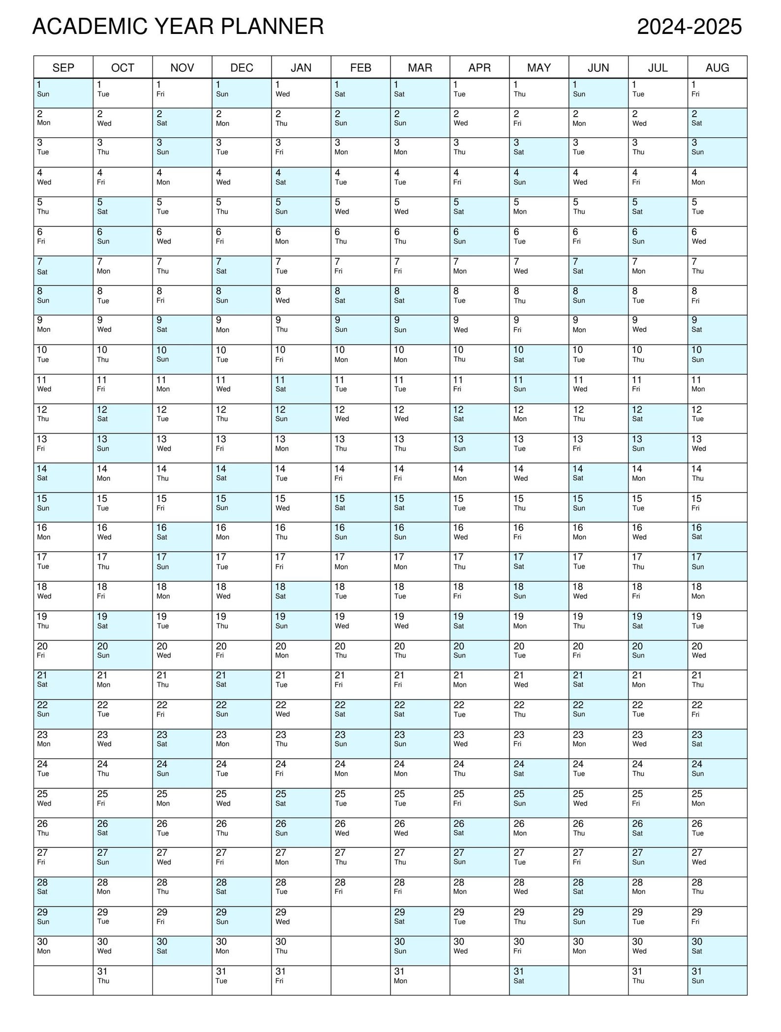 2024-2025 Vertical Academic Wall Calendar | Minimalist Teacher Student ...