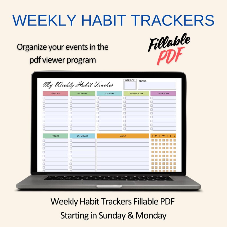 Weekly Habit Tracker Template | Printable Editable | A4/letter Sizes ...