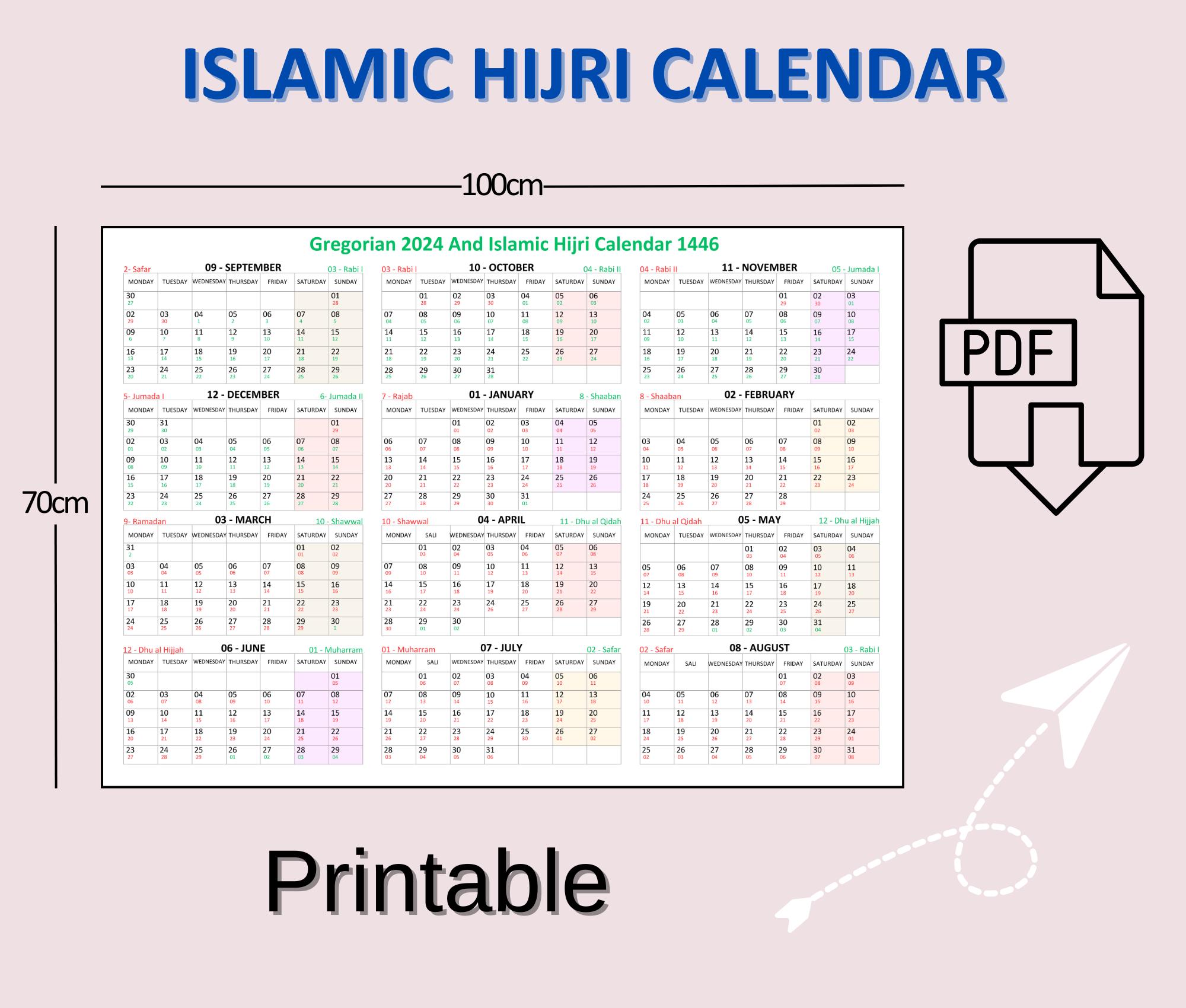 Hijri Calendar 1446 AH - 2024-2025 Islamic Wall Calendar (printable PDF ...
