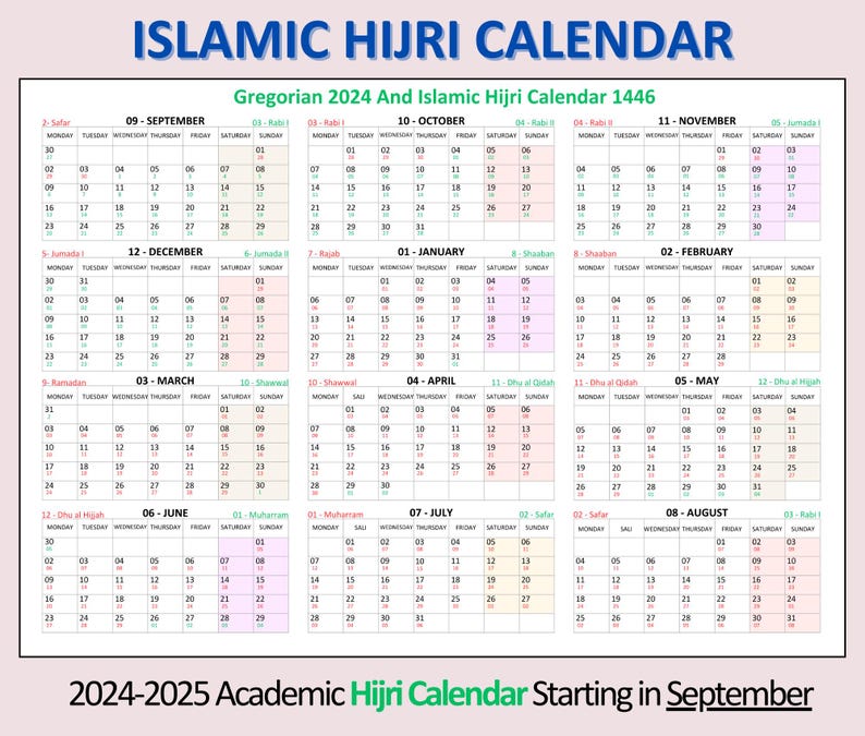 Hijri Calendar 1446 AH | 2024-2025 Islamic Wall Calendar | Color-coded ... Hijri Calendar 1446 AH | 2024-2025 Islamic Wall Calendar | Color-coded ...