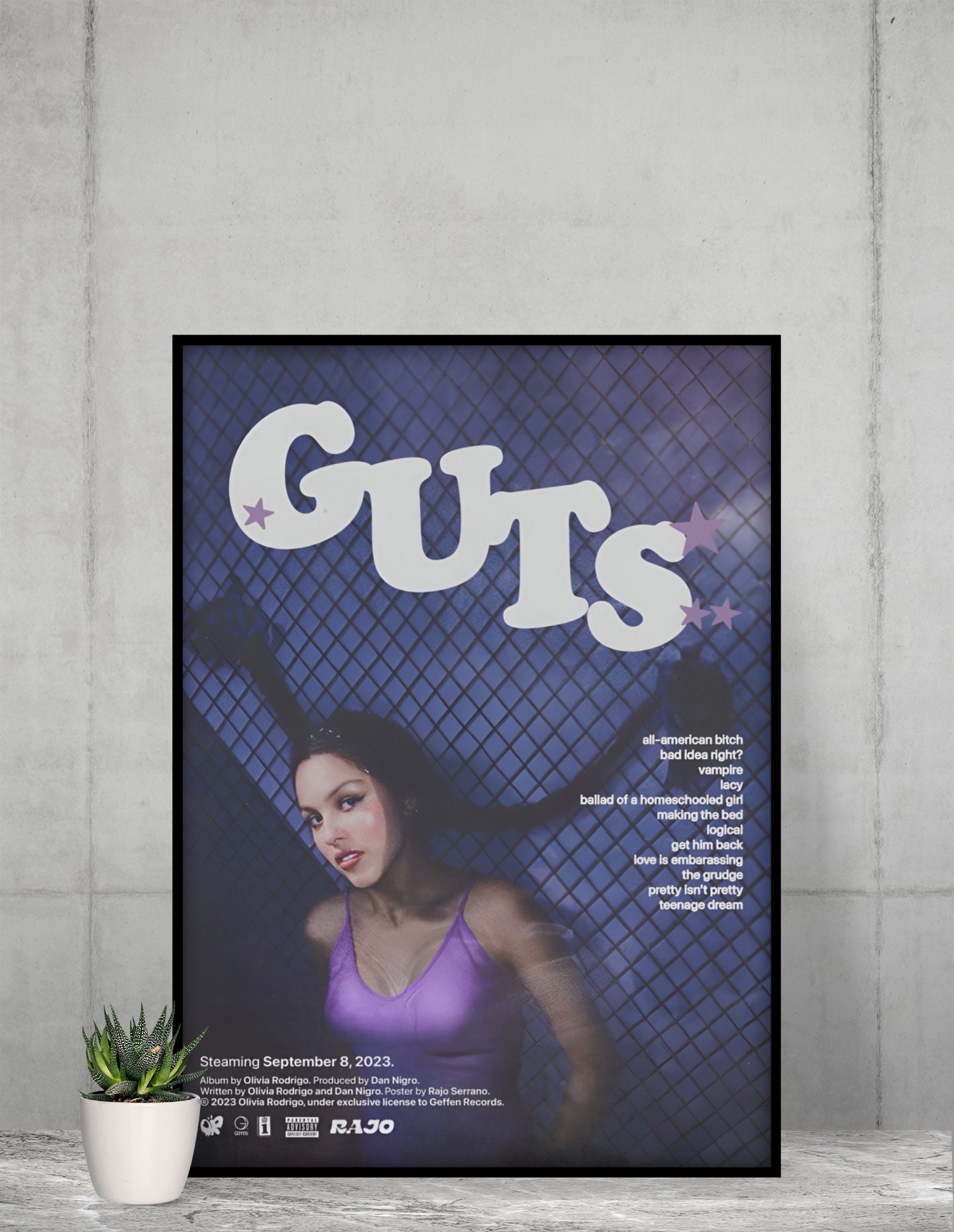 Olivia Rodrigo Poster, Olivia Rodrigo Album Poster, Guts Album Poster ...
