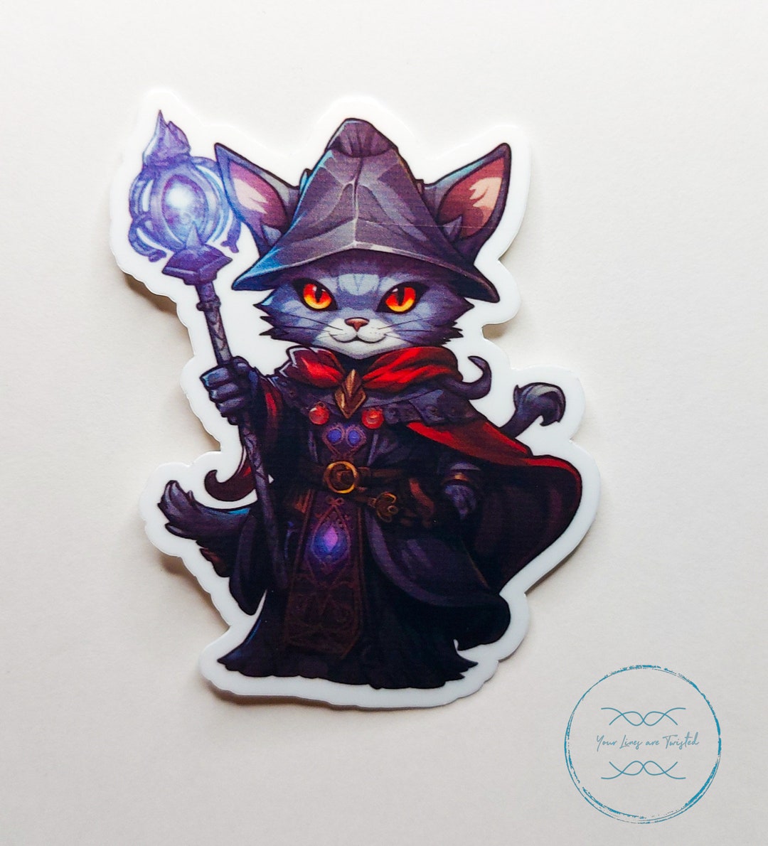 Cat Wizard With Red Eyes Single Glossy Sticker Dungeons and Dragons ...