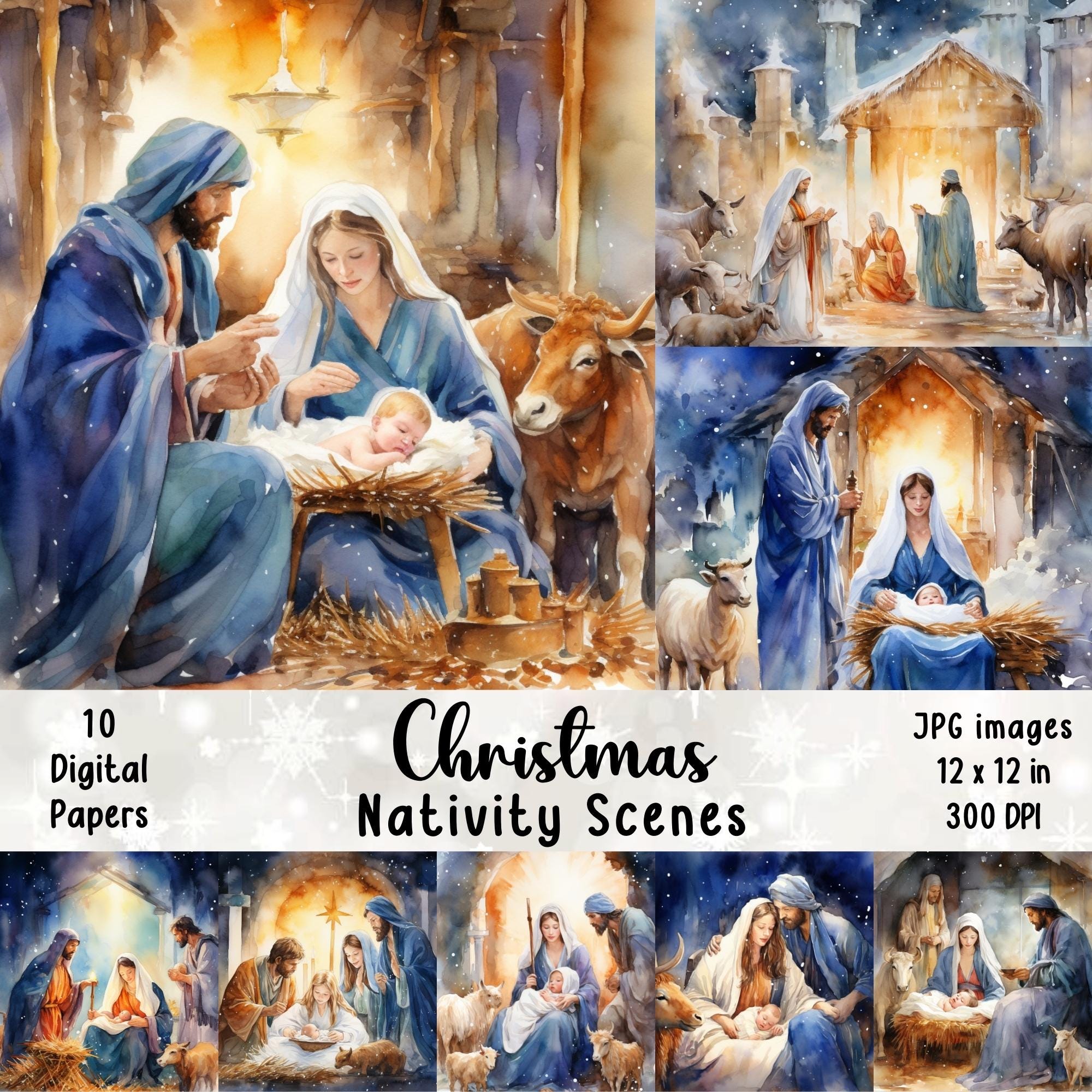 Watercolor Christmas Nativity Scenes: Digital Paper Pack (JPG Files) - Etsy