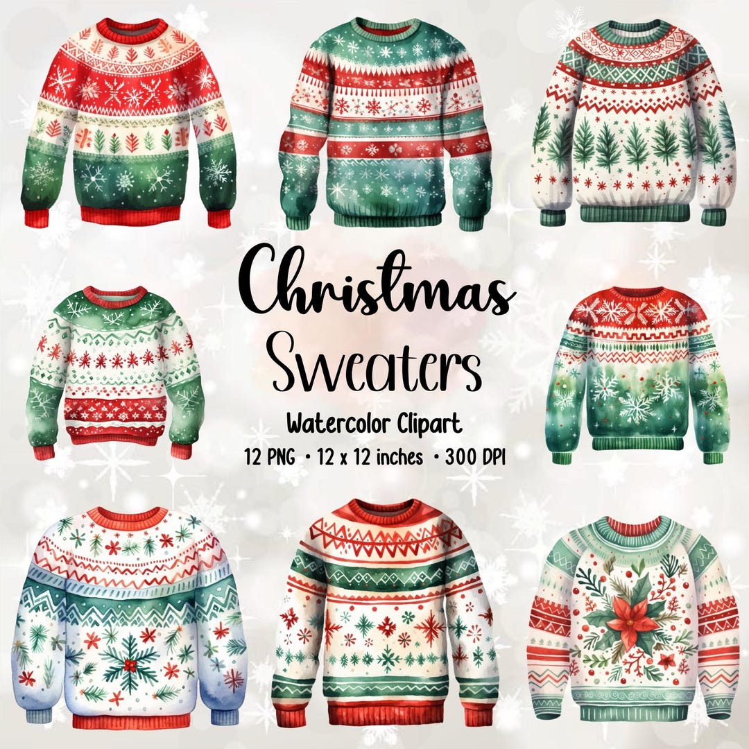 Watercolor Christmas Sweater Clipart Bundle (PNG, Instant Download) - Etsy