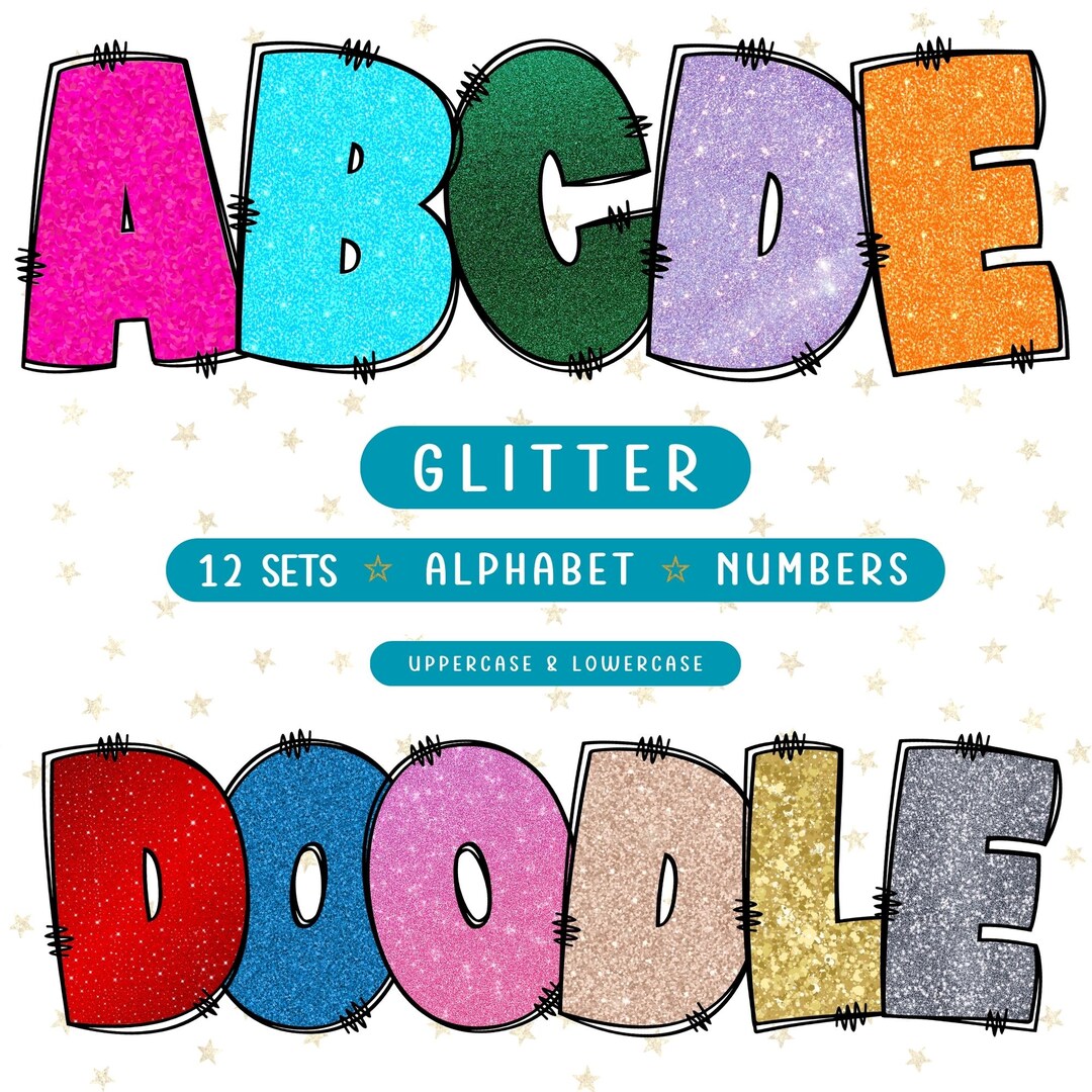 Glitter Doodle Alphabet Clipart: 12 PNG Sets (digital Download) - Etsy