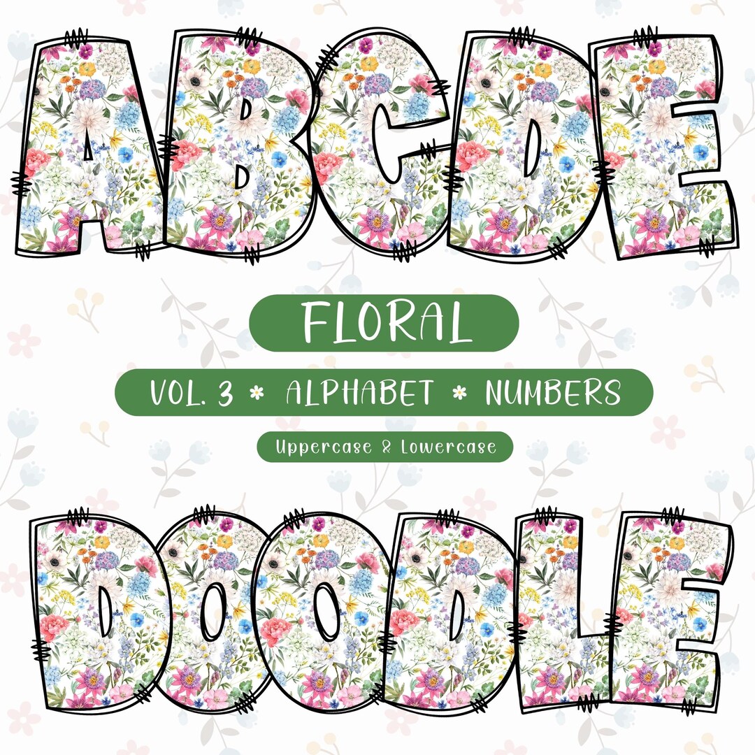 Wildflower Floral Doodle Alphabet: PNG Clipart (digital Download) - Etsy
