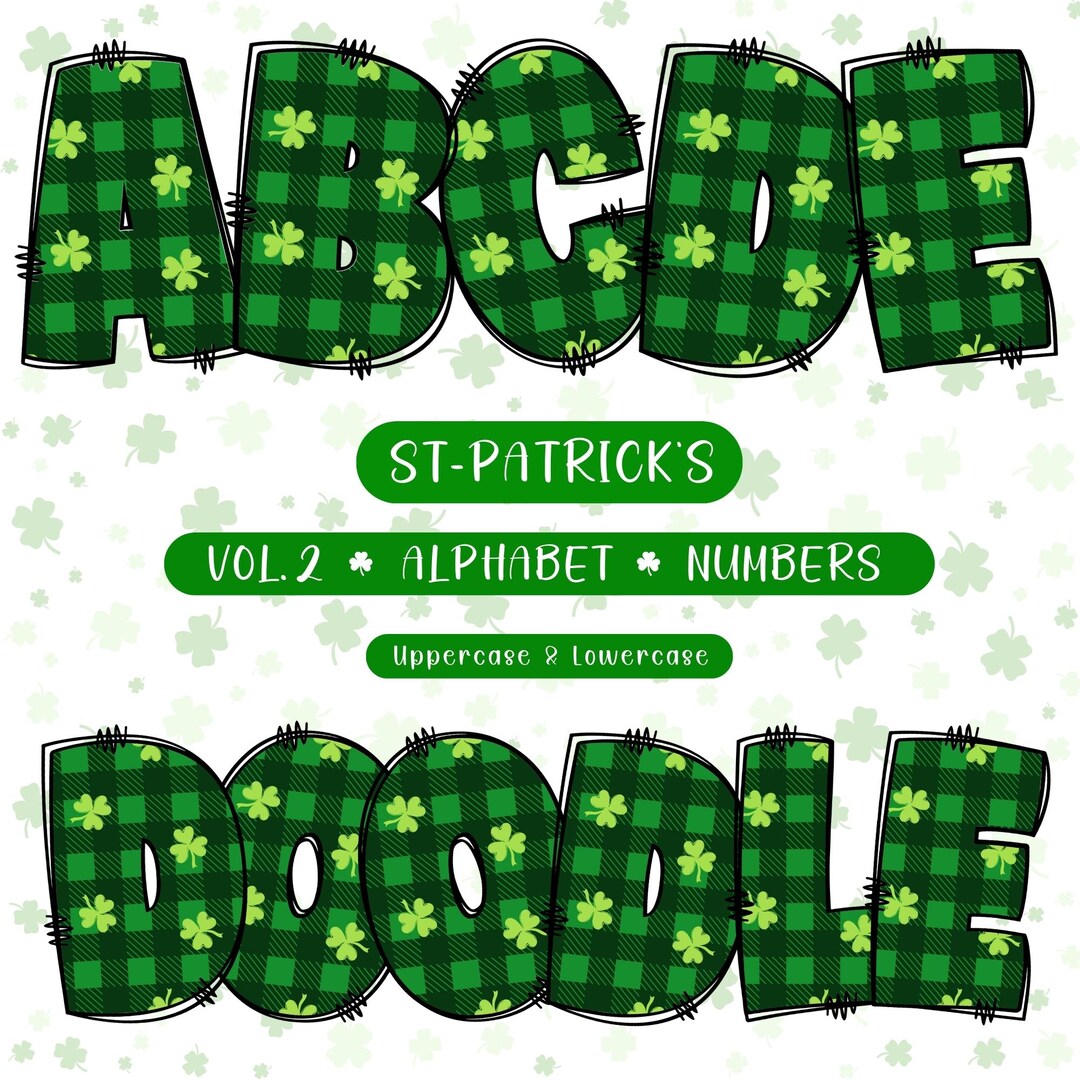 St Patrick's Day Doodle Alphabet Clipart: Green Plaid Shamrock (PNG ...